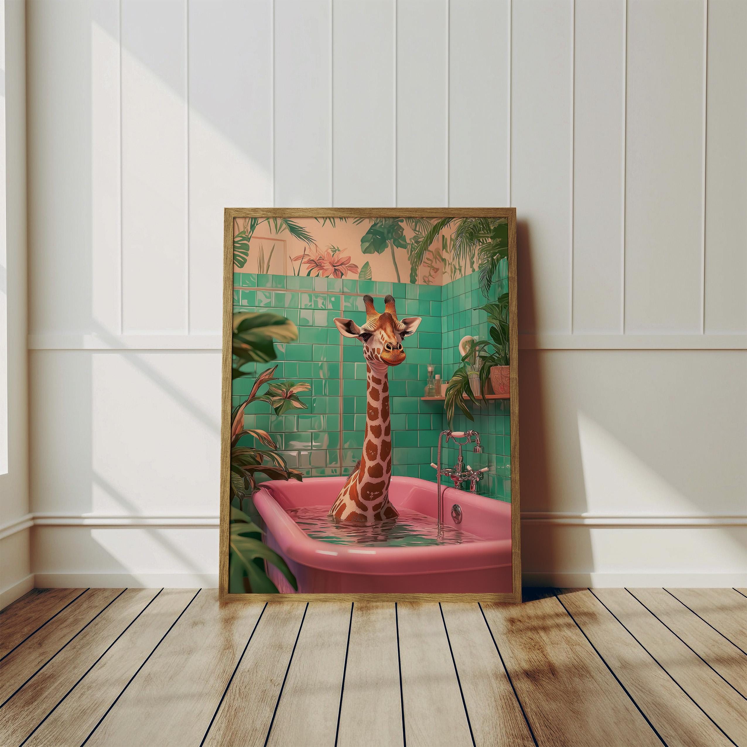 Giraffe in the Shower Print, Pooping Prints, Toilet Wall Posters, Funny ...