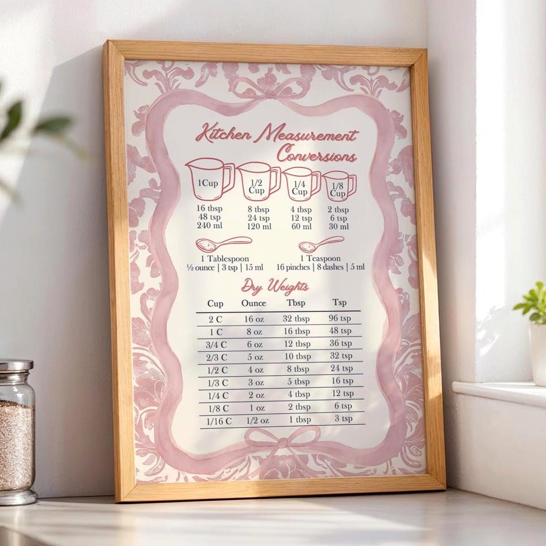 Kitchen Conversion Chart Printable, Cooking Baking Measurement Guide ...