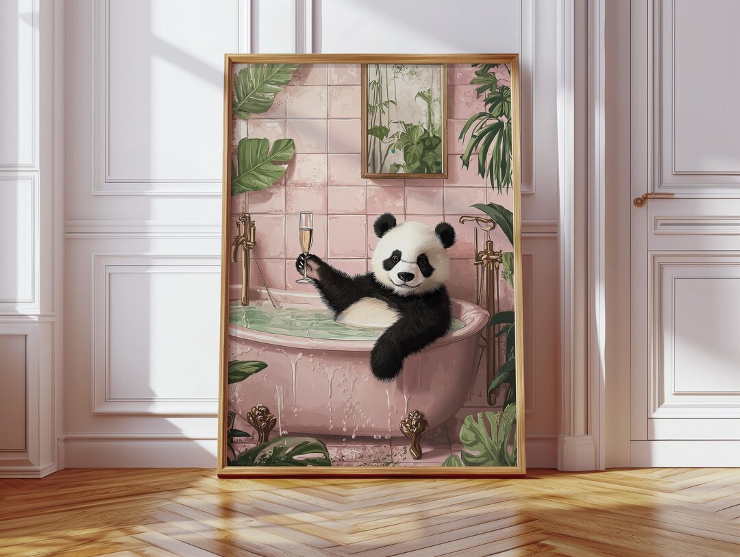 Bathroom Panda Print, Funny Bathroom Wall Decor, Showering Print ...