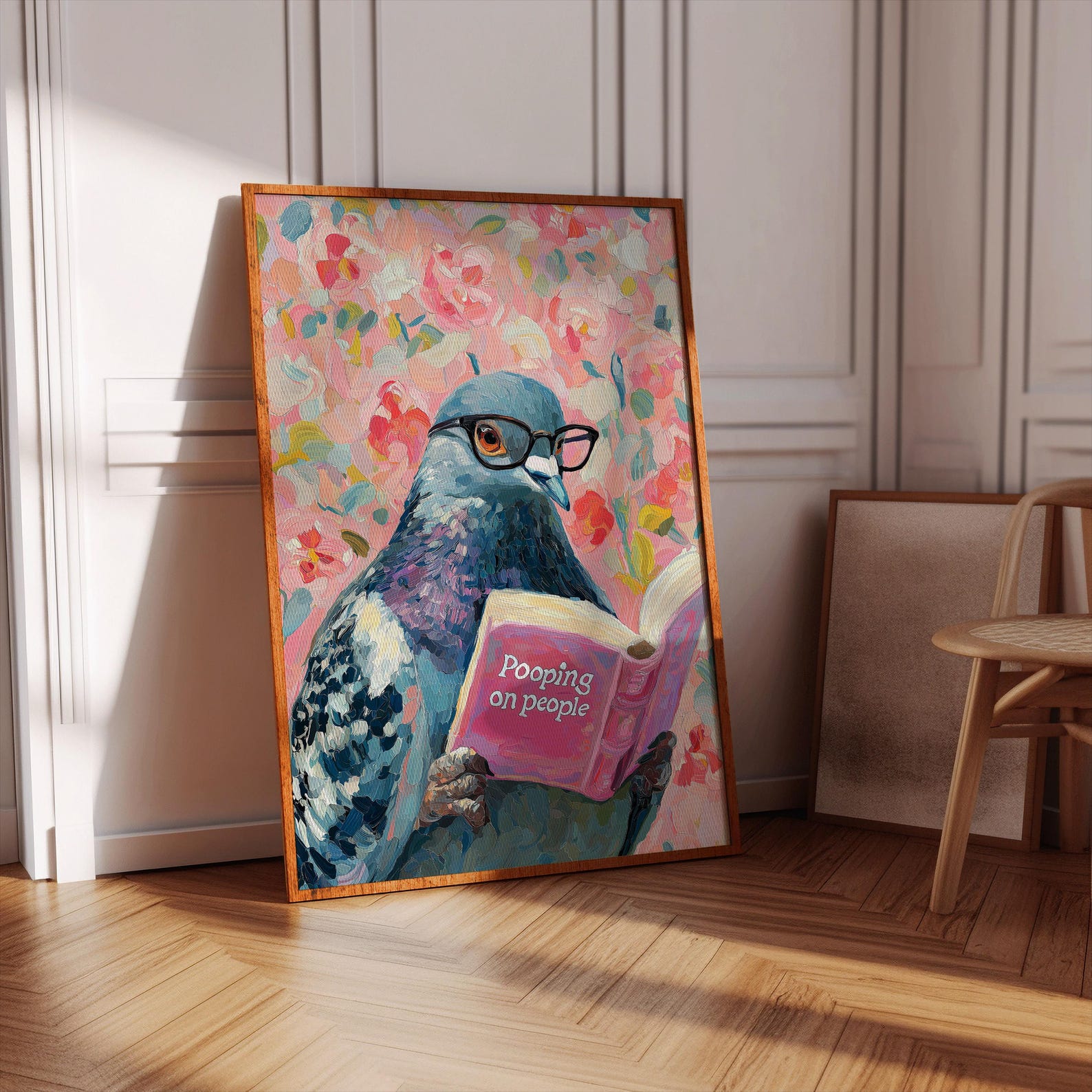 Pigeon Reading "pooping on People" Book Wall Decor, Funny Pigeon Print ...