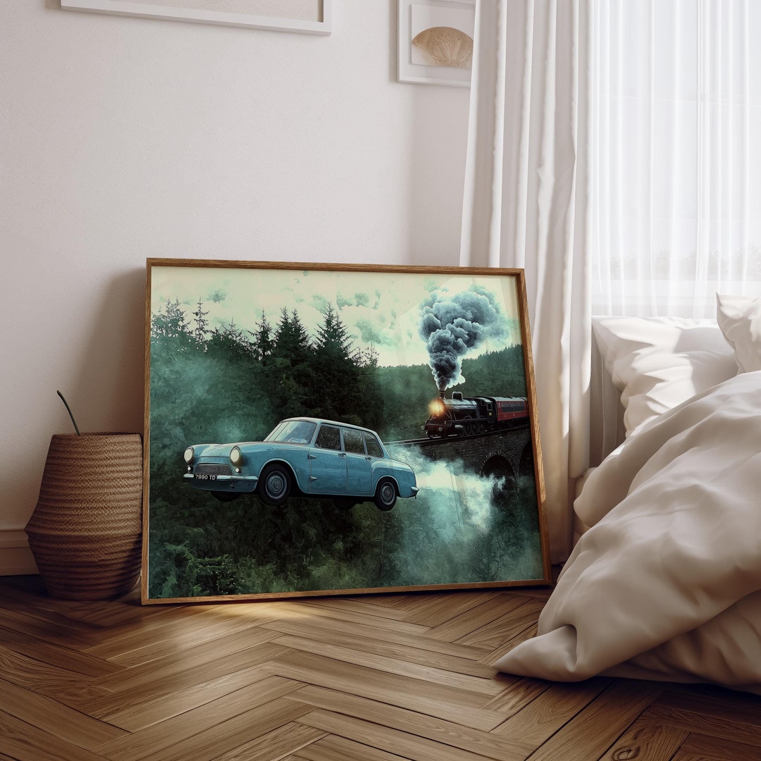 Magic Flying Car Print, Blue Ford Anglia Painting, Magical Express ...