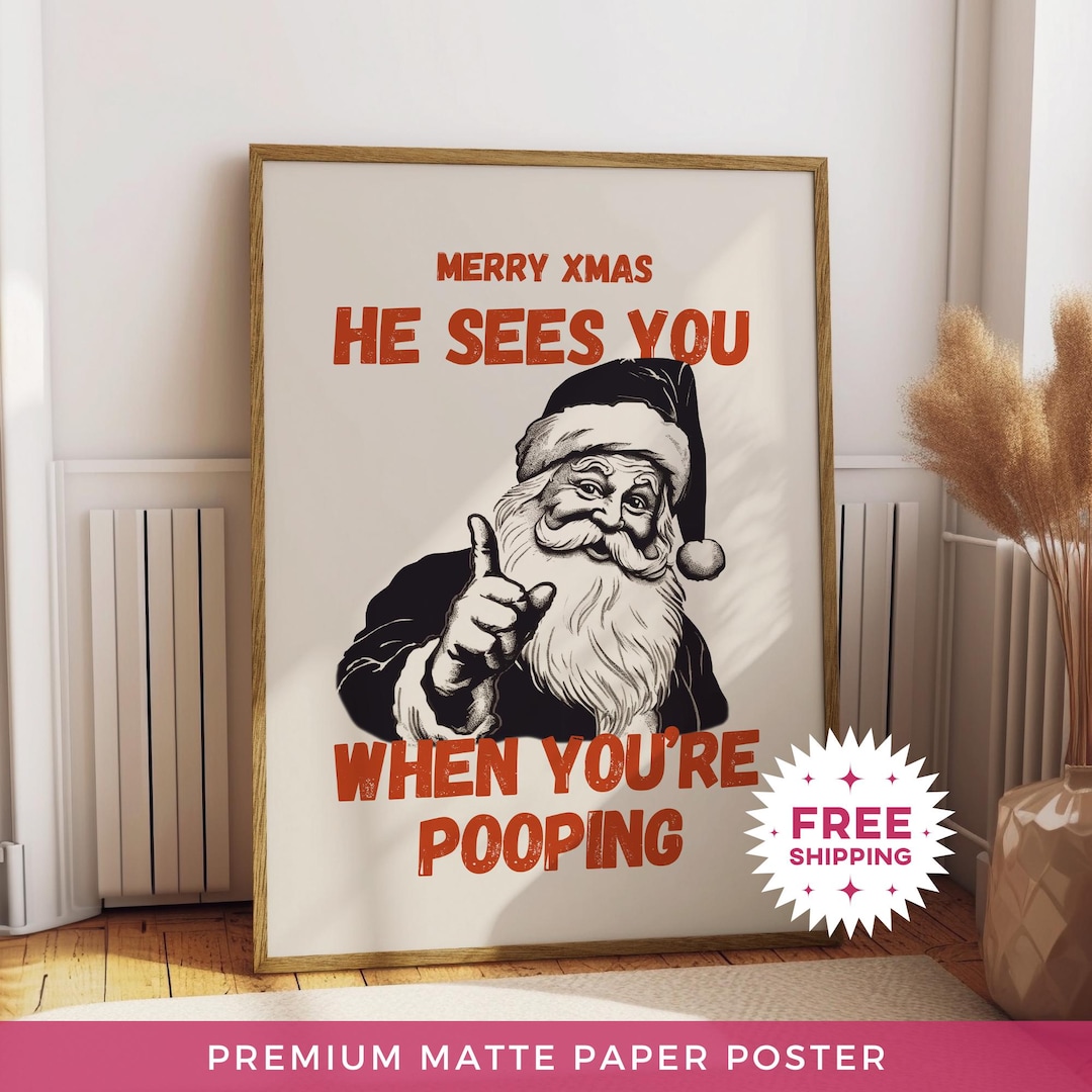 Merry Xmas Pooping Matte Paper Poster,funny Santa Prints, Toilet Wall ...