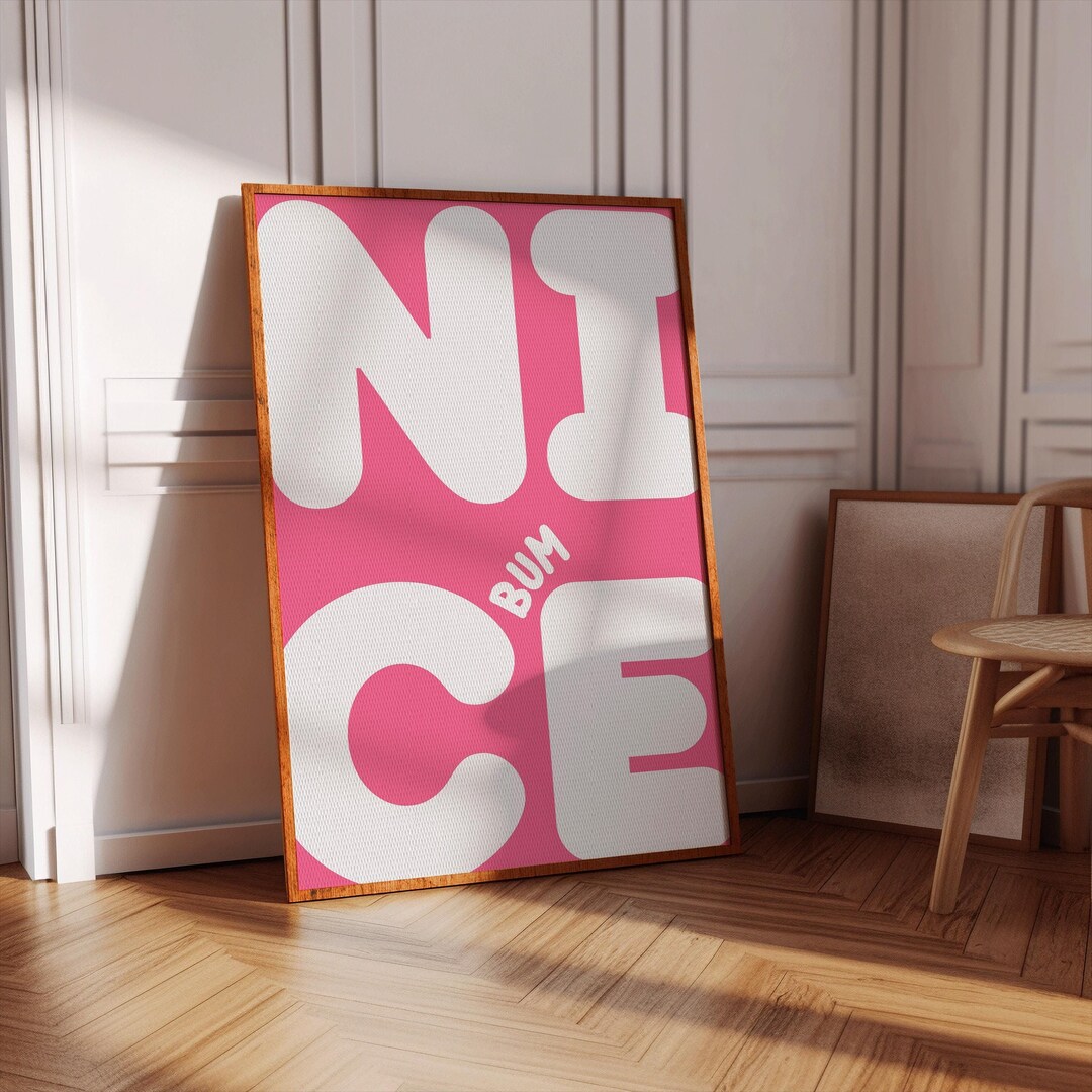 Nice Bum Art Print | Pink Restroom Decor, Funny Bold Neutral Bathroom ...