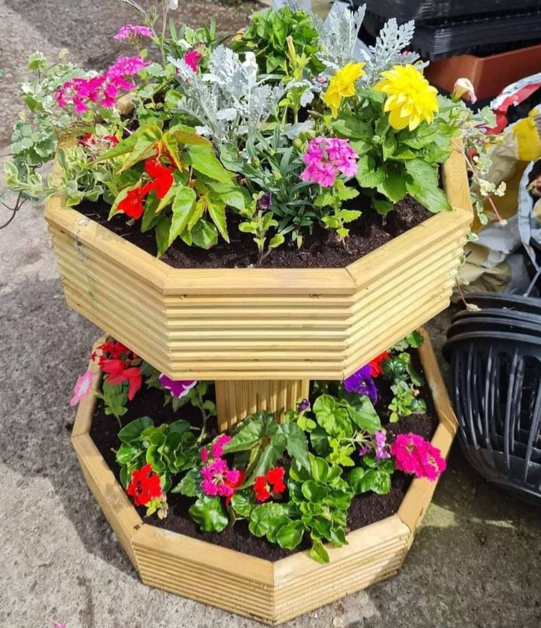 Octagonal Double Planter With Flowers - Etsy