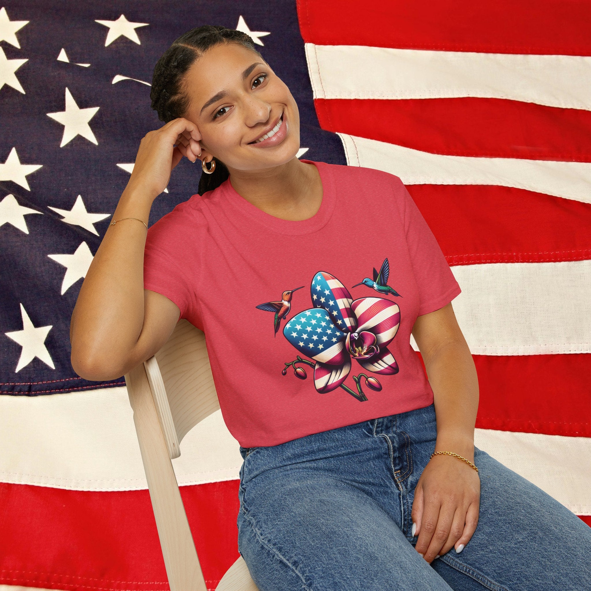 Orchid, US Flag, & Hummingbird Designs of Patriotic Tshirt for July 4th ...
