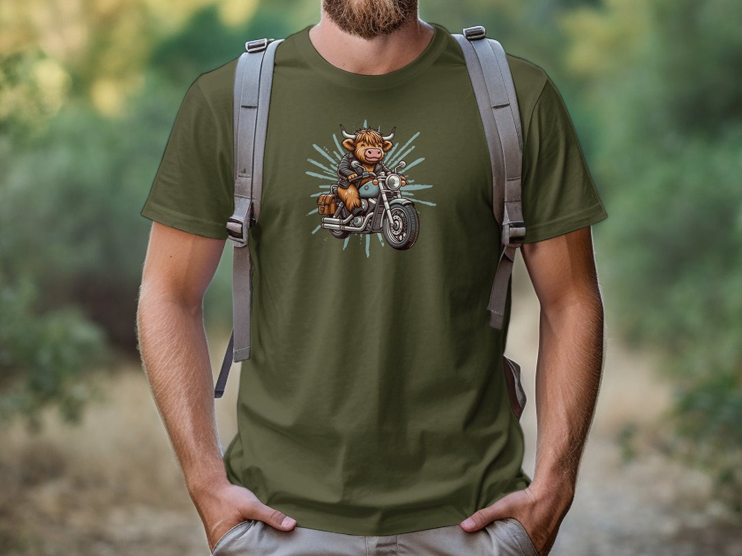 Cool Highland Cow on Motorcycle T-shirt, Unique Biker Cow Tee, Funny ...