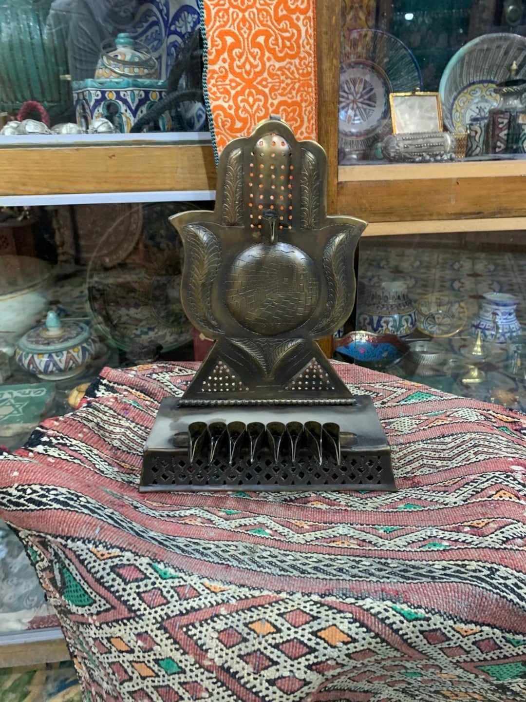 Moroccan Jewish Brass Hanukkah Lamp – Handmade Wall Menorah With Hamsa ...