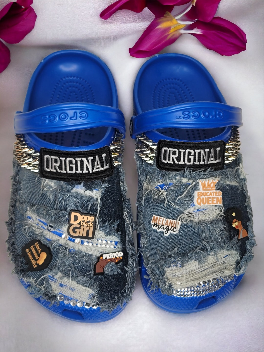 Handcrafted Distressed Denim Custom Crocs - Etsy