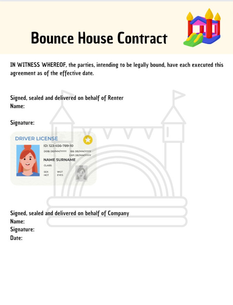 Professional Bounce House Rental Contract Template - Editable and ...
