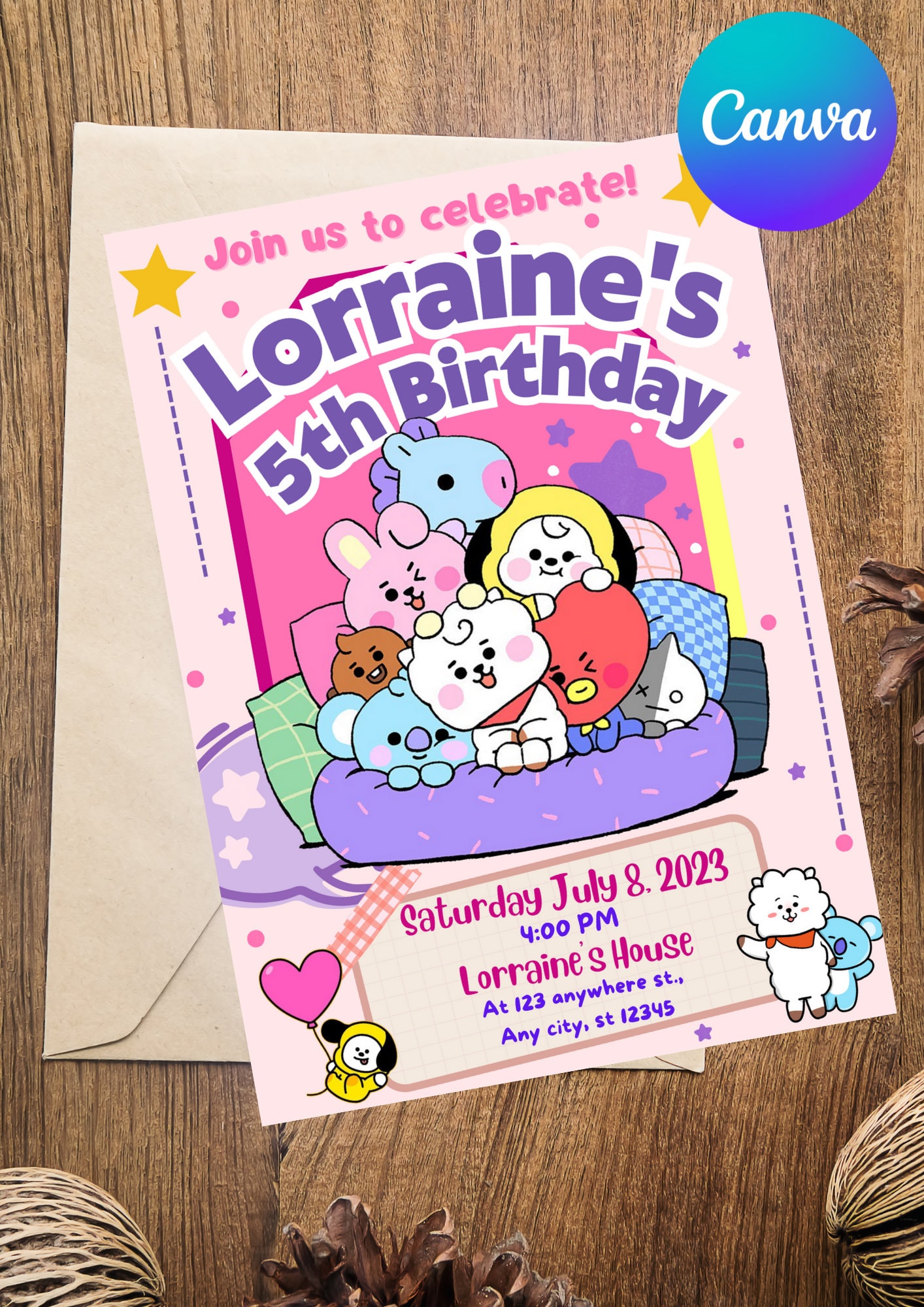 BT21 Birthday Invitation - Editable in Canva - Etsy