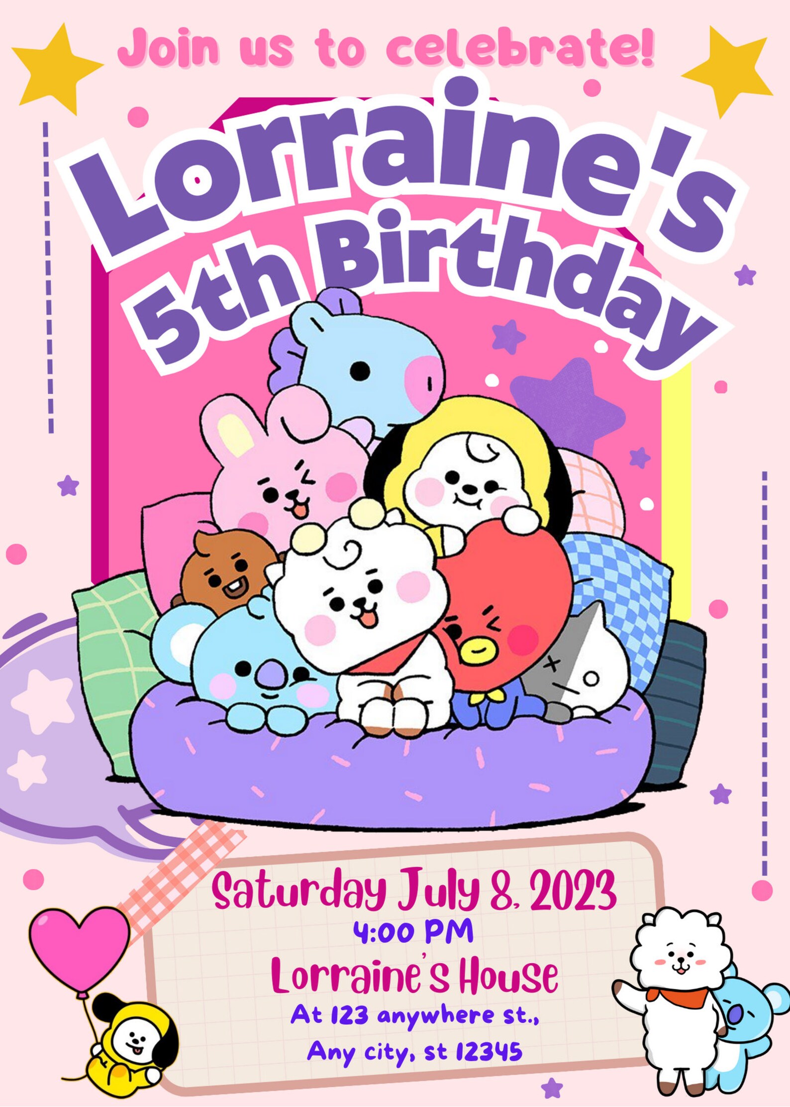 BT21 Birthday Invitation - Editable in Canva - Etsy