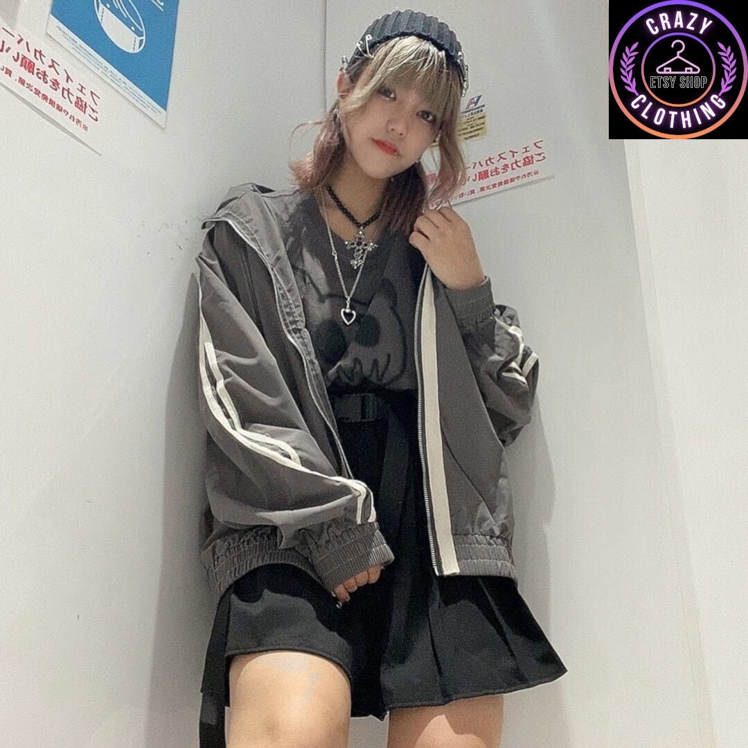 Retro Style Y2K Jacket, Zip up Casual Vintage Coat, Old School Grunge ...