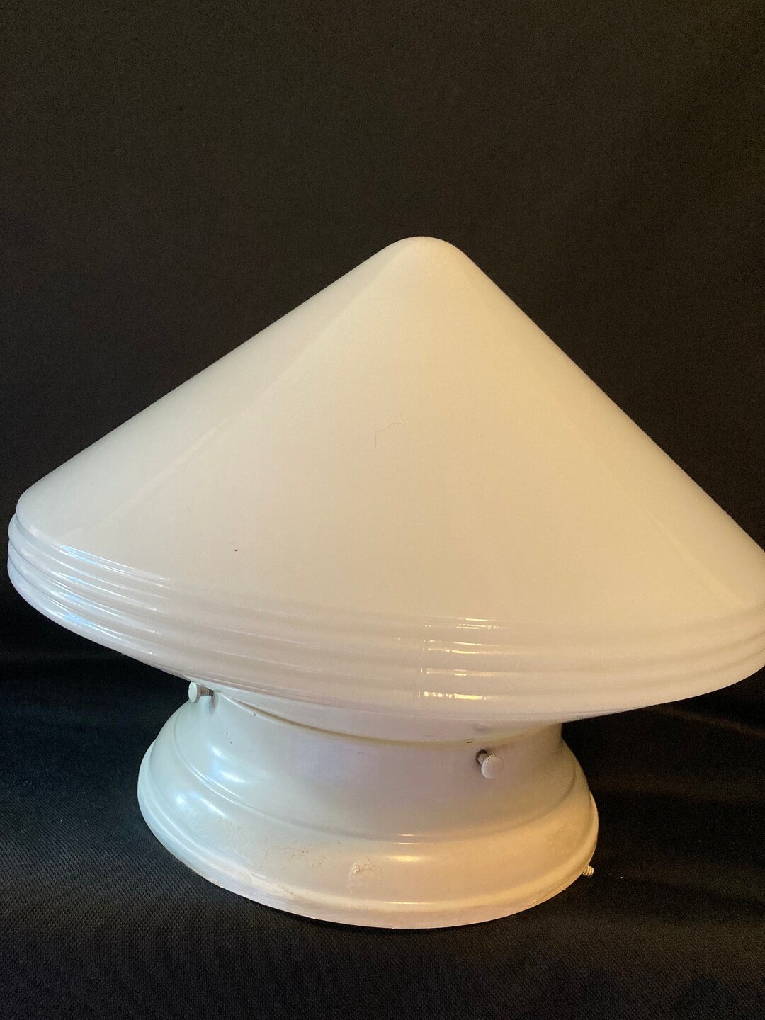 Art Deco Mid Century Milk Glass Pyramid Cone Ceiling Light Fixture With ...