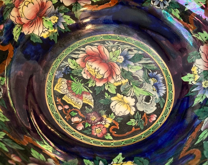 Maling China England Vintage Tube-lined Cup and Saucer Cobalt Blue W ...