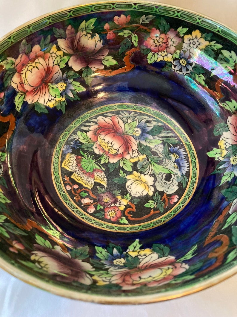 Maling Lustre Peony Bowl Blue Purple Flowers Floral C1930s - Etsy