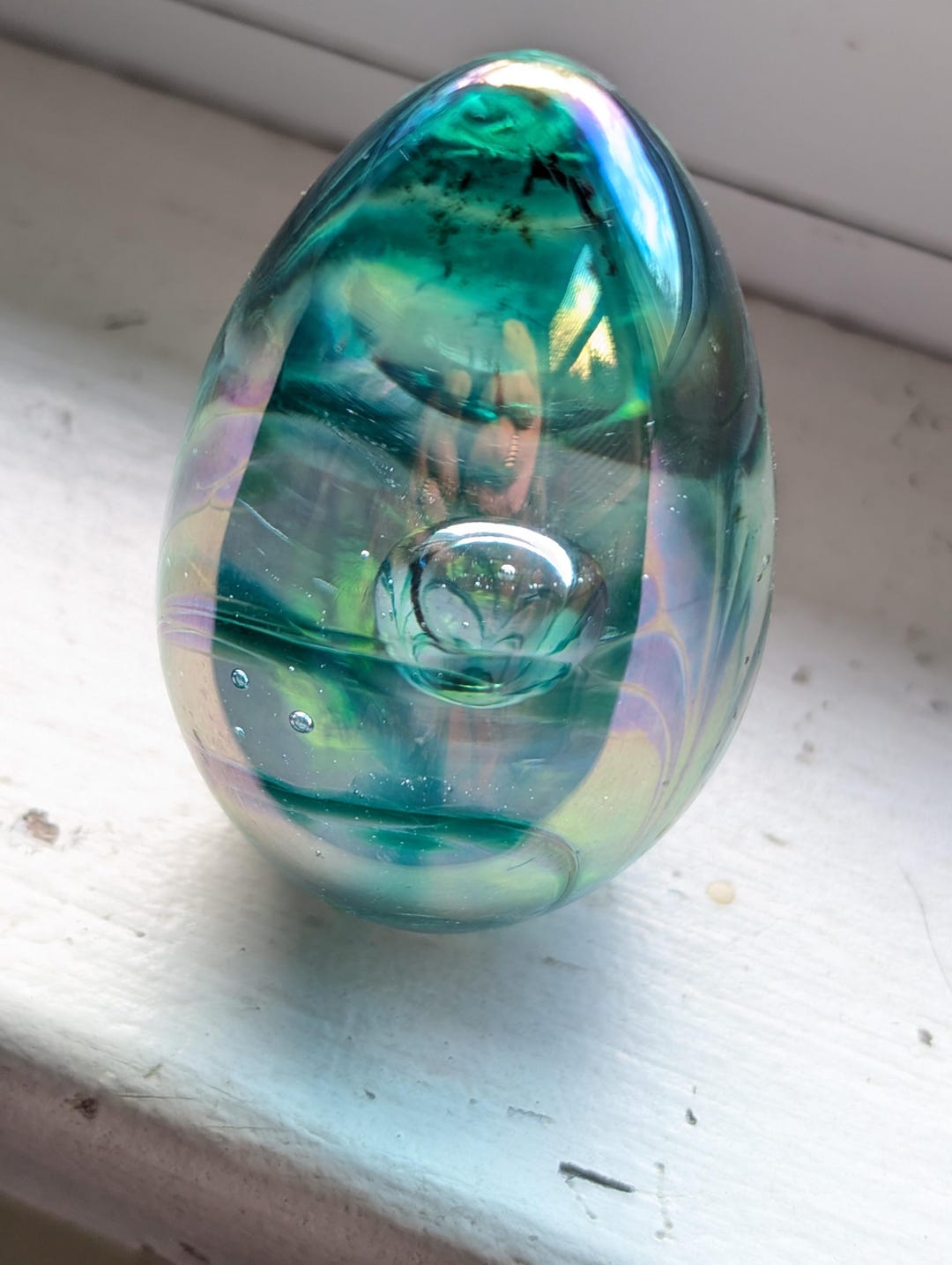 Glass Eye Studio GES Ovid Oval Paperweight Iridescent Abstract Bubble ...