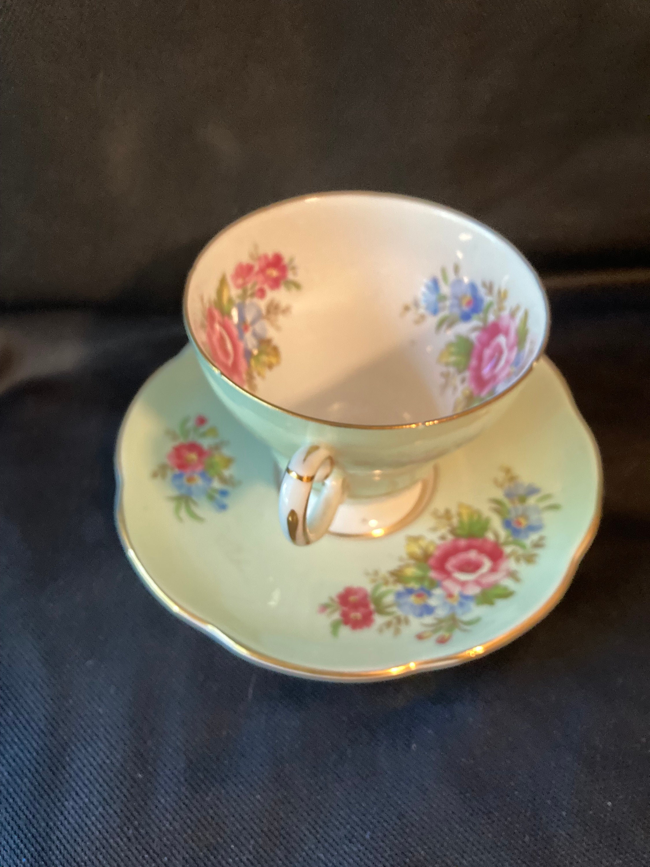 EB Foley Teacup and Saucer Mint Green Blue Pink Flowers Bouquet Swag - Etsy