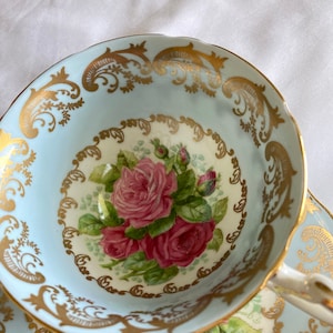 EB Foley Teacup & Saucer Blue and Gold Tea Rose Floral 3572 C1940s - Etsy