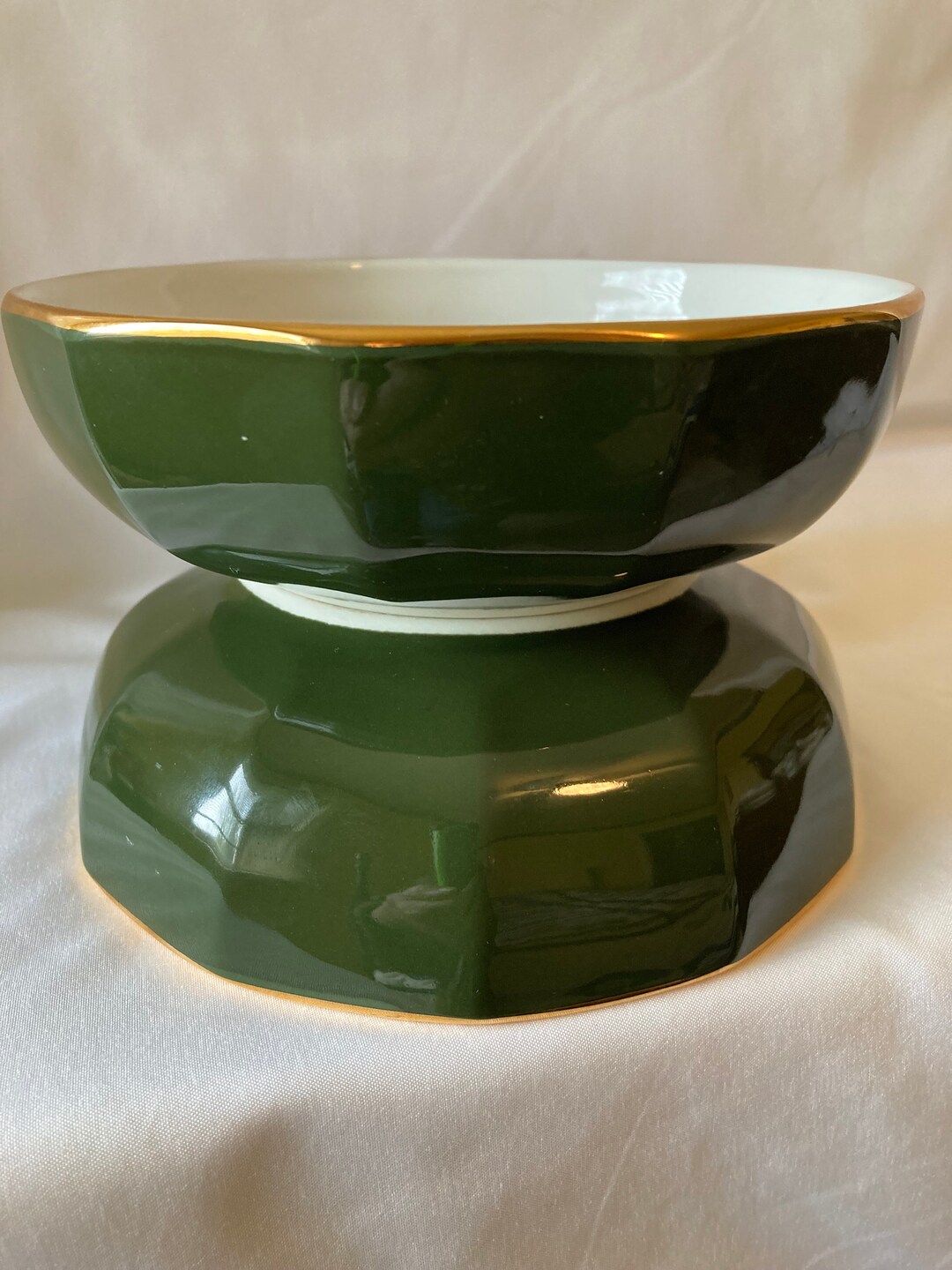 Apilco Porcelain France Green Panel Soup Cereal Bowls Gold - Etsy