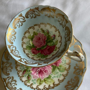 EB Foley Teacup & Saucer Blue and Gold Tea Rose Floral 3572 C1940s - Etsy