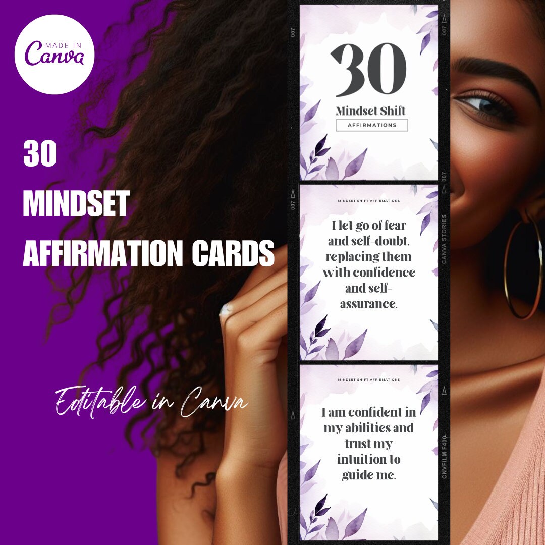 Growth Mindset Affirmation Cards, Canva Template, Printable Square ...