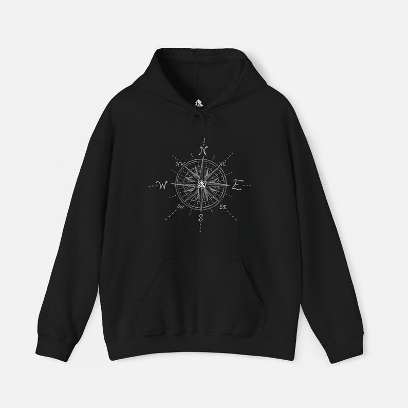 Compass Rose Hoodie, Travel & Adventure Sweatshirt, Nautical Hiking ...