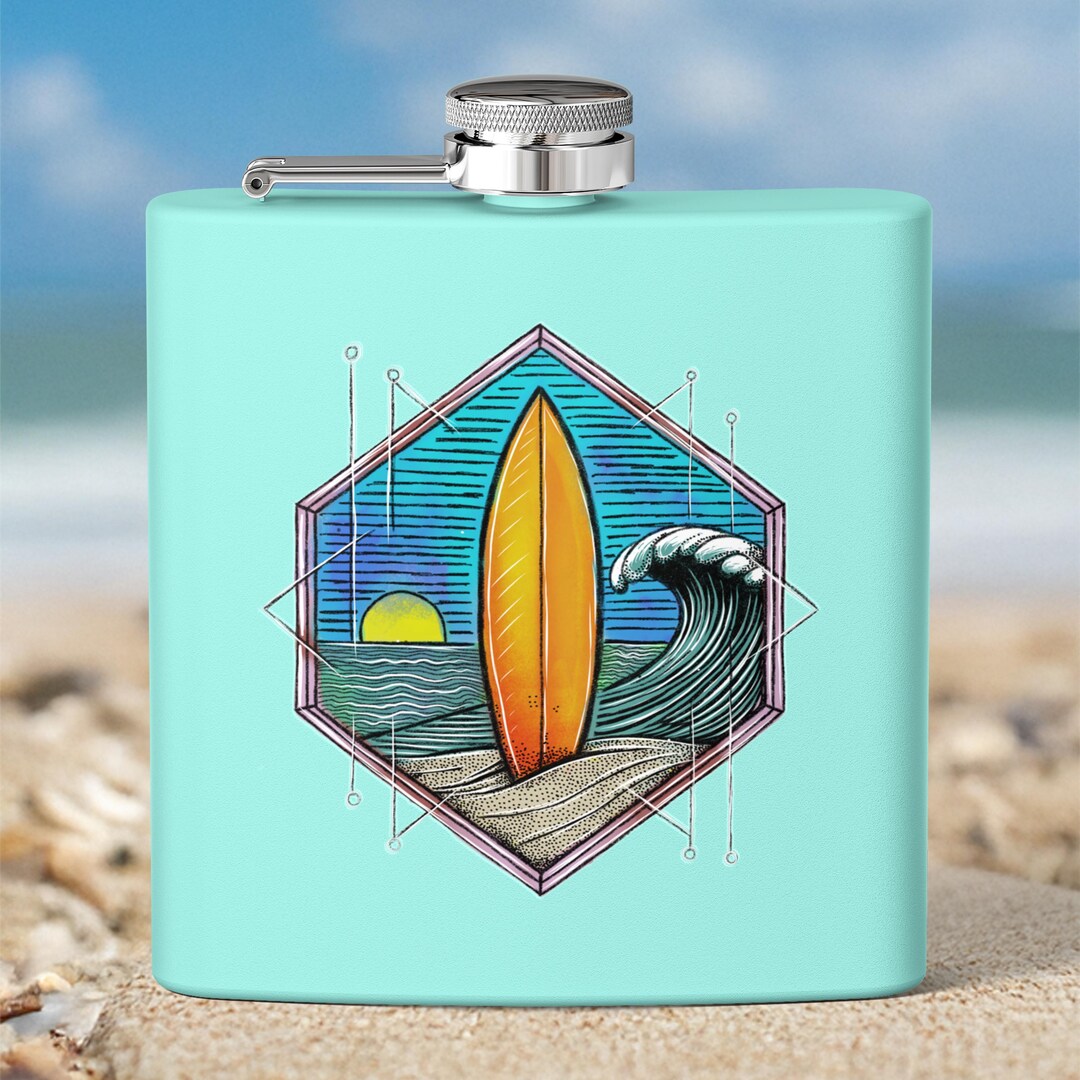 Surfboard Wave Flask: 6oz Stainless Steel Water Bottle - Etsy