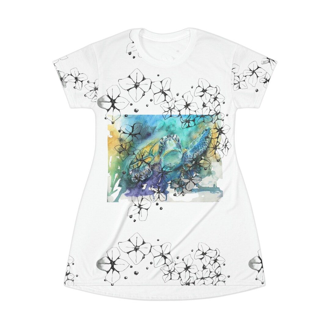 T-shirt Dress (AOP), Sea Turtle Print, Turtle Art, Water Color, Gift ...