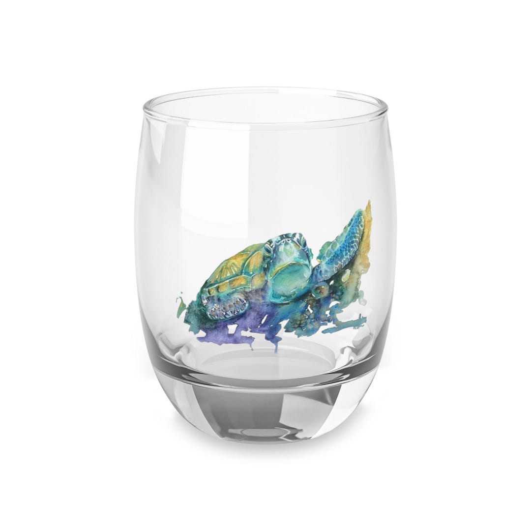 Whiskey Glass, Sea Turtle Design, Ocean Blues and Greens, Affordable ...