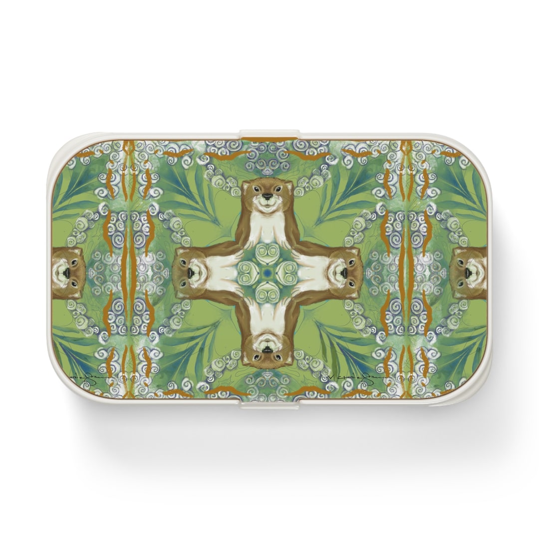 Bento Lunch Box, Repeating Otter Design, Green, Brown and White ...