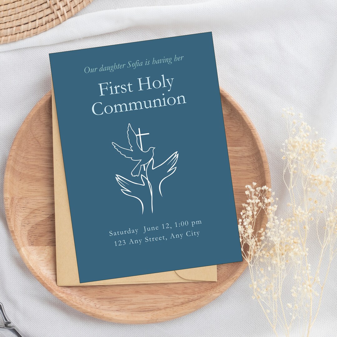 Custom Blue First Communion Invitation First Holy Communion Invite ...