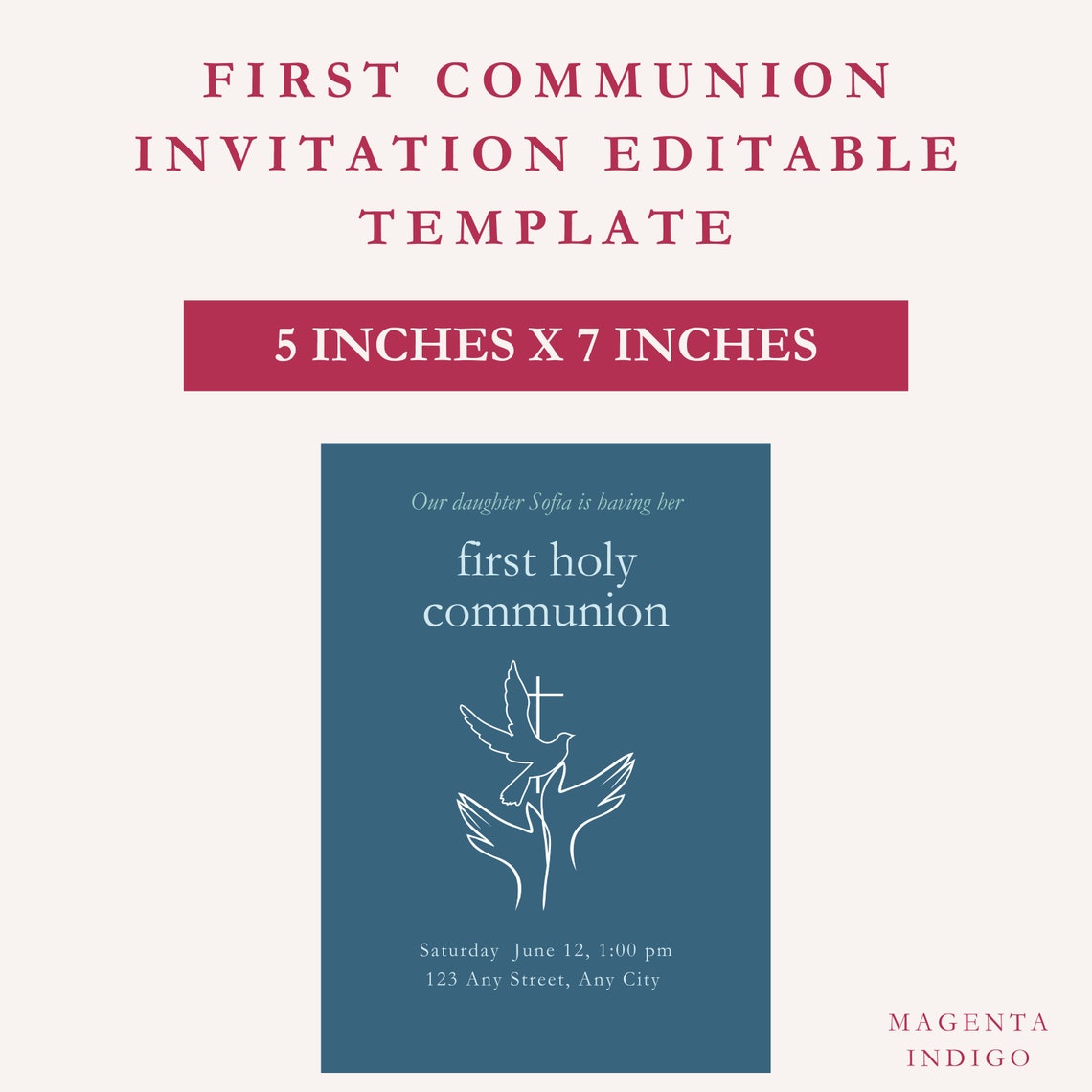 Modern Holy Communion Invitation Template Printable Invite First ...