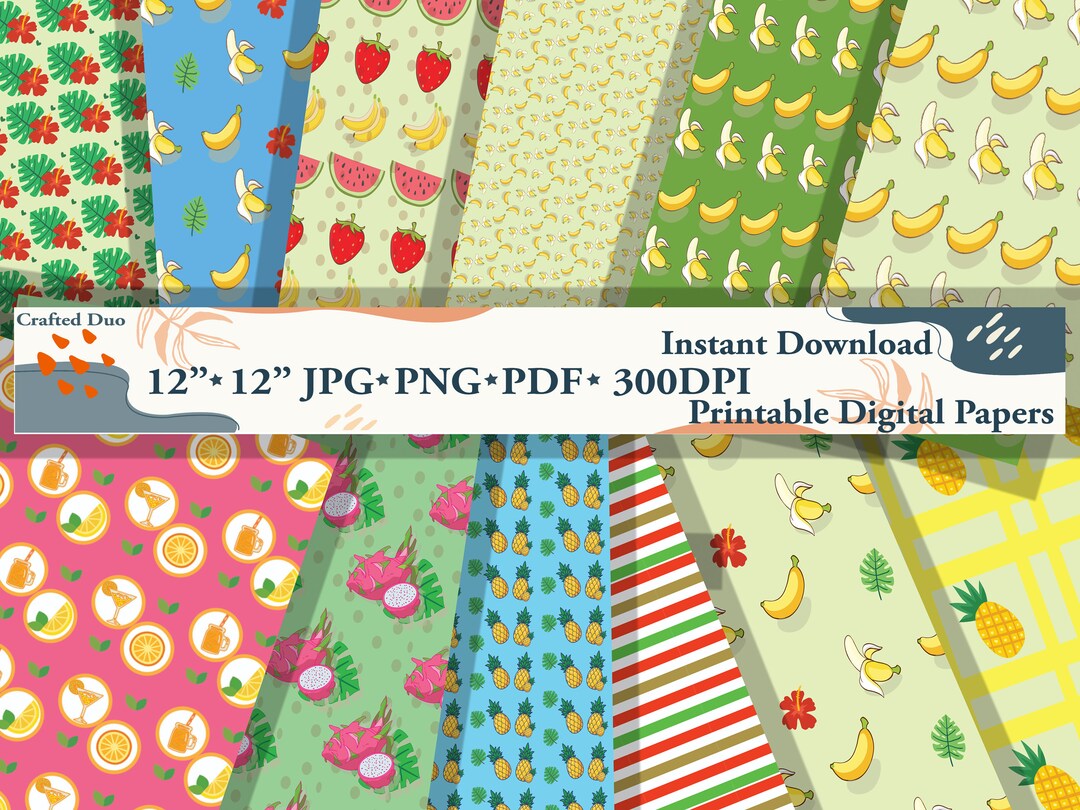 Fruits Rainbow Colors Digital Paper Pack, Kids Birthday Printable ...