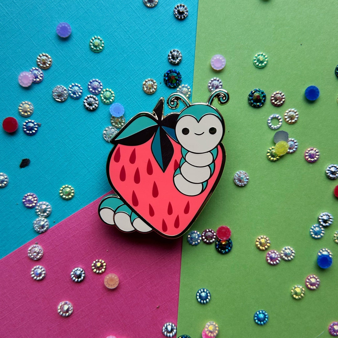 Cute Strawberry Caterpillar, Hard Enamel Pin - Etsy