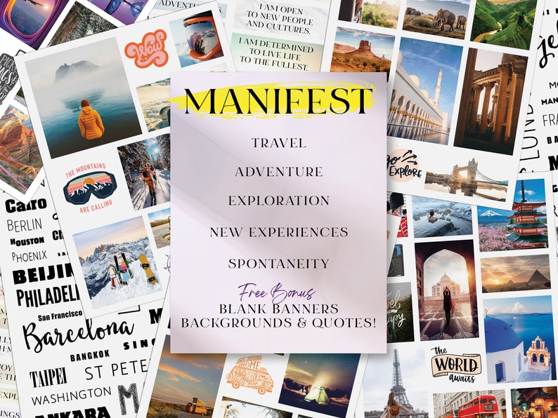 Travel Printable Vision Board Images Digital Download Manifest ...