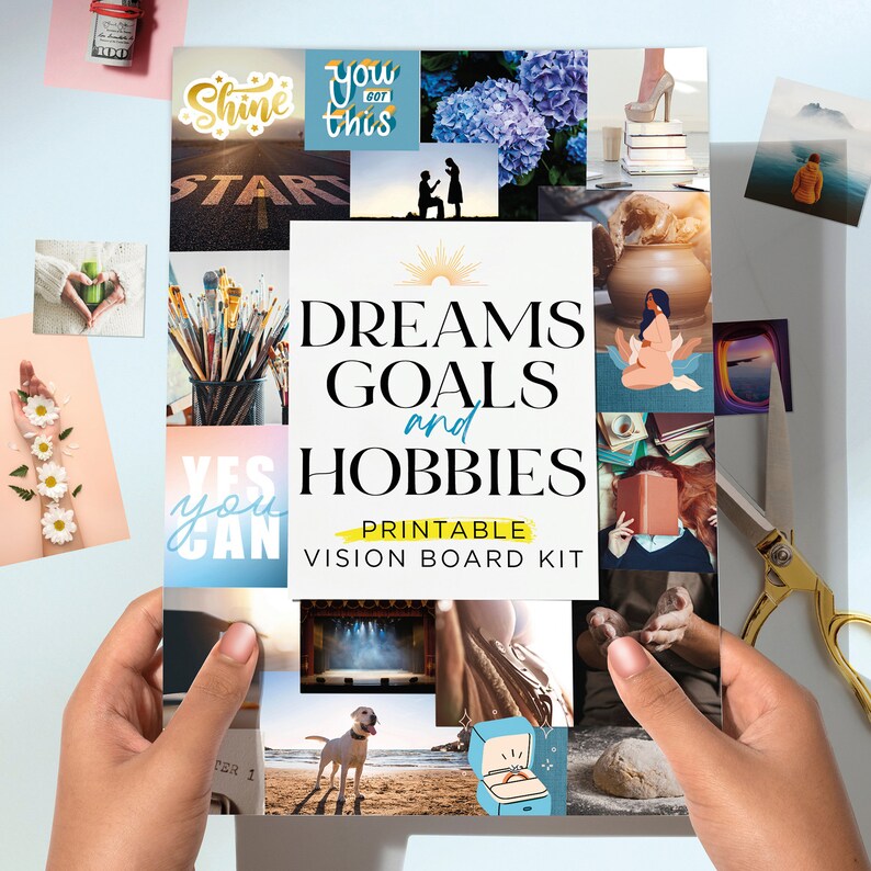 Printable Vision Board Kit Download: Dreams, Goals Hobbies Manifest ...