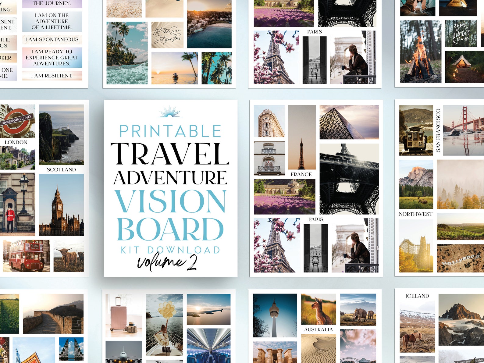 Travel Printable Vision Board Images Digital Download Manifest ...
