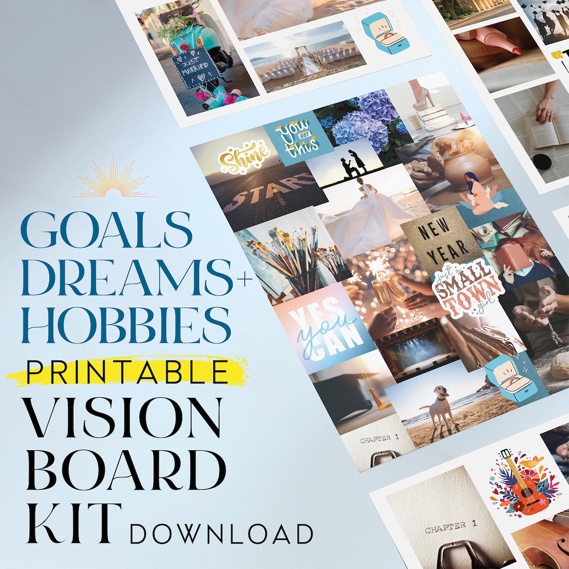 Printable Vision Board Kit Download: Dreams, Goals Hobbies Manifest ...