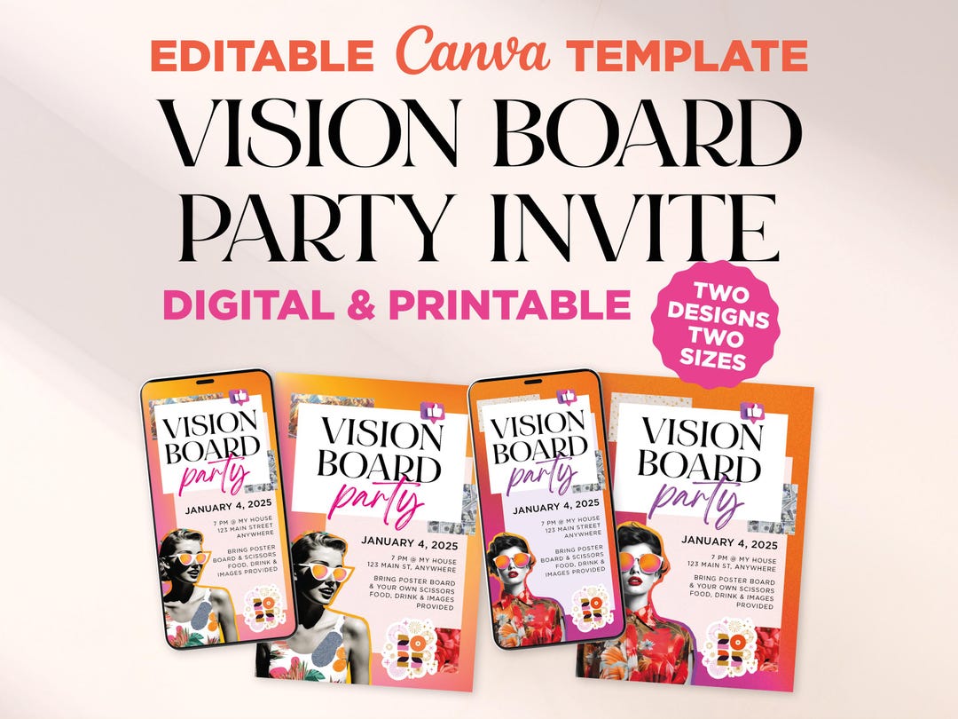 Vision Board Party Editable Canva INVITATION TEMPLATE Digital Printable ...