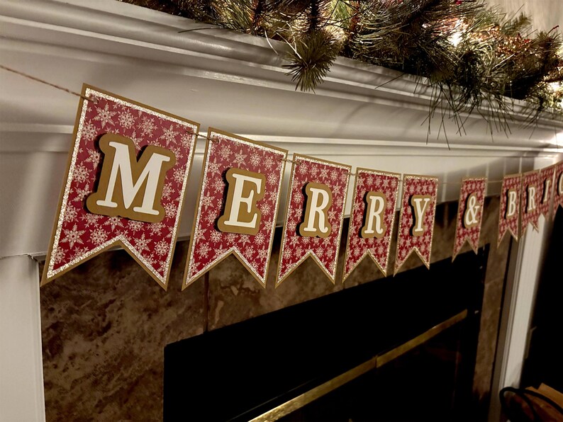 Merry Christmas Banner, Merry & Bright Banner, Christmas Garland for ...