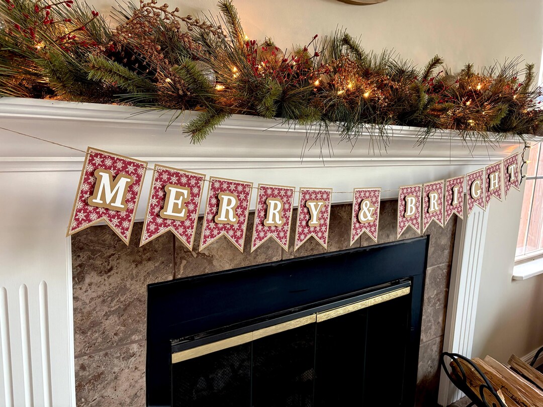 Merry Christmas Banner, Merry & Bright Banner, Christmas Garland for ...