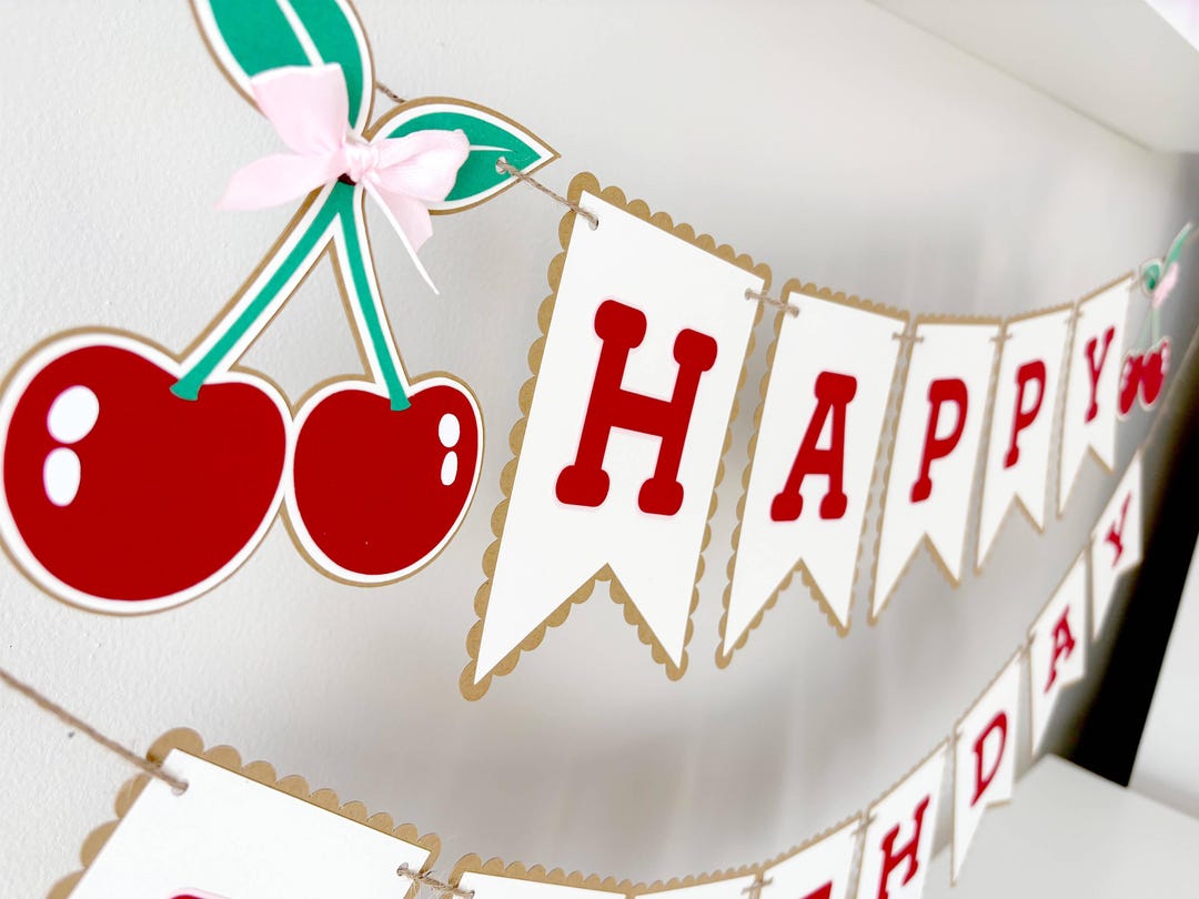 Cherry Birthday Banner, Berry Birthday Decor, Personalized Bunting ...