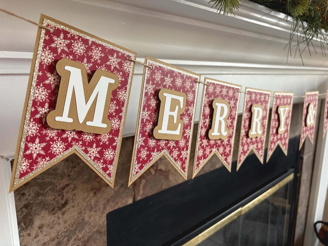 Merry Christmas Banner, Merry & Bright Banner, Christmas Garland for ...