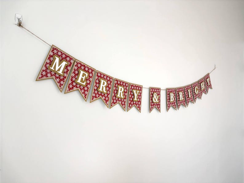 Merry Christmas Banner, Merry & Bright Banner, Christmas Garland for ...