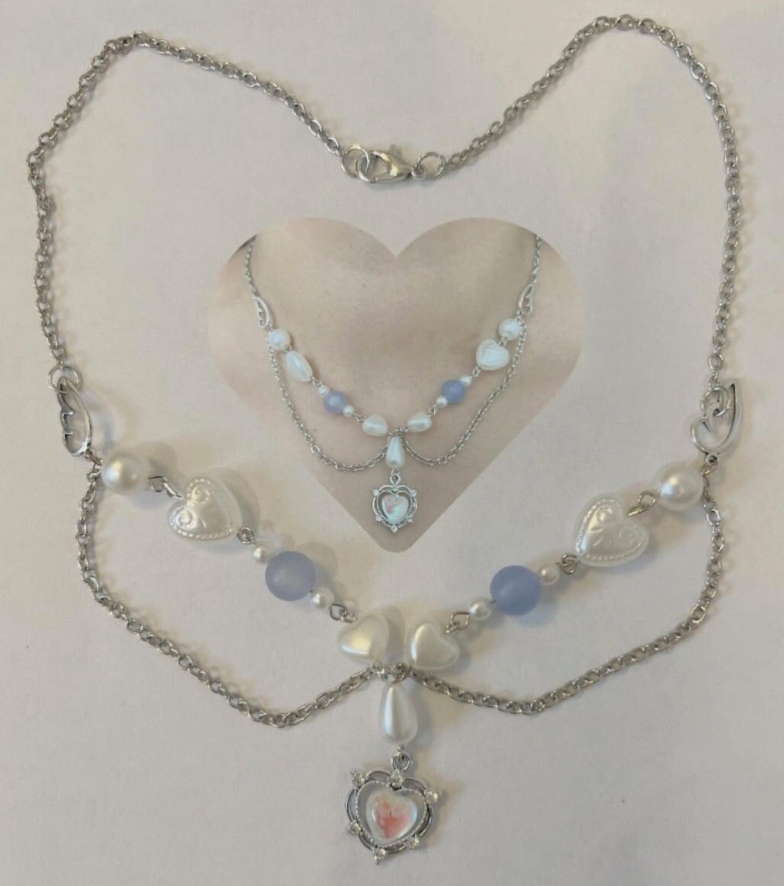 Simple Heart Pendant Drop Necklace, Wings, Blue - Etsy