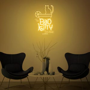 The Bad Kitty Lounge Neon Sign, Bar Wall Art, Black Cat Decor, Martini ...