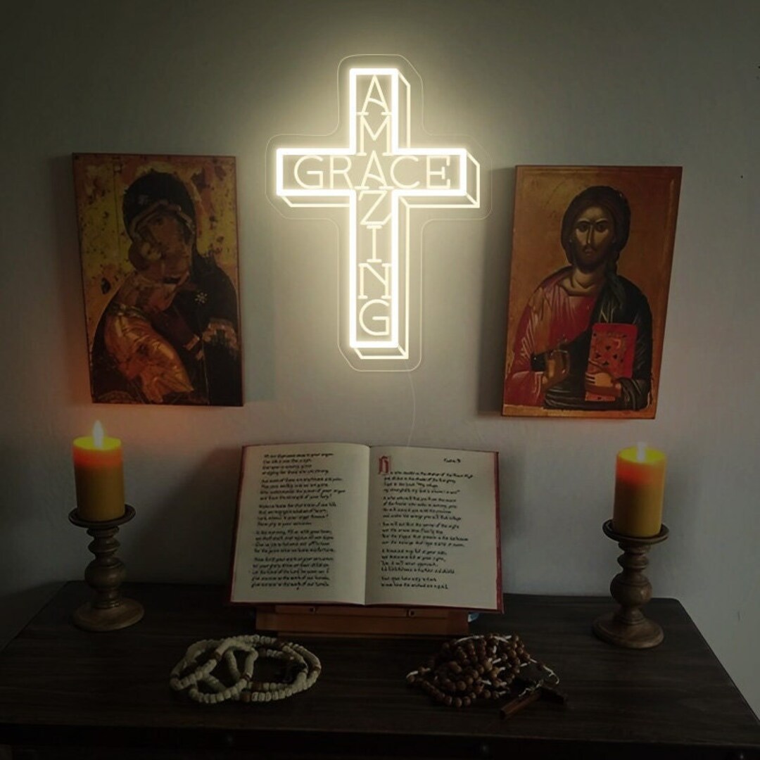 Cross of Jesus Neon Sign,amazing Grace Jesus Wall Art,churches Wall ...