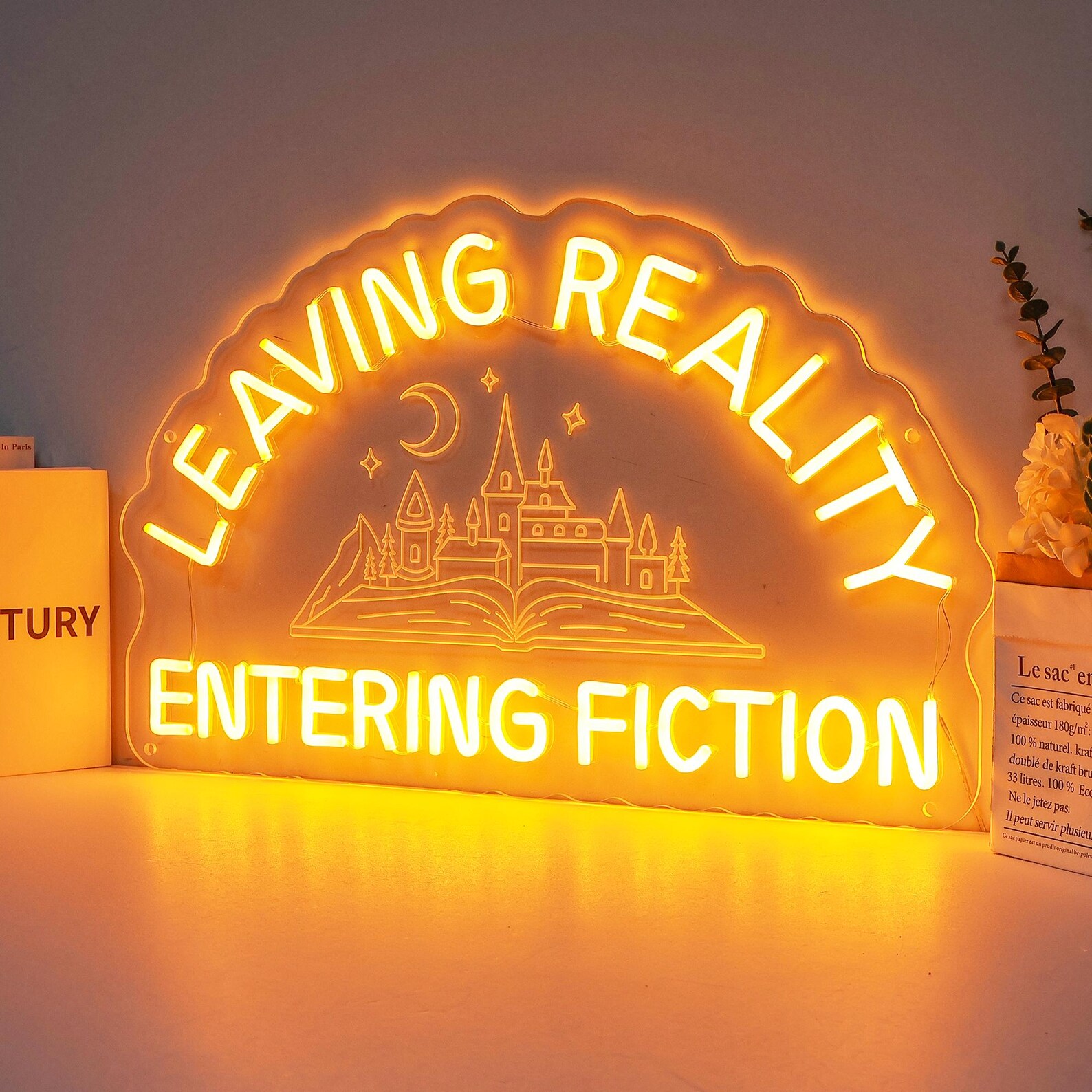 Leaving Reality Entering Fiction Neon Sign,book Lover Gift,home Library ...