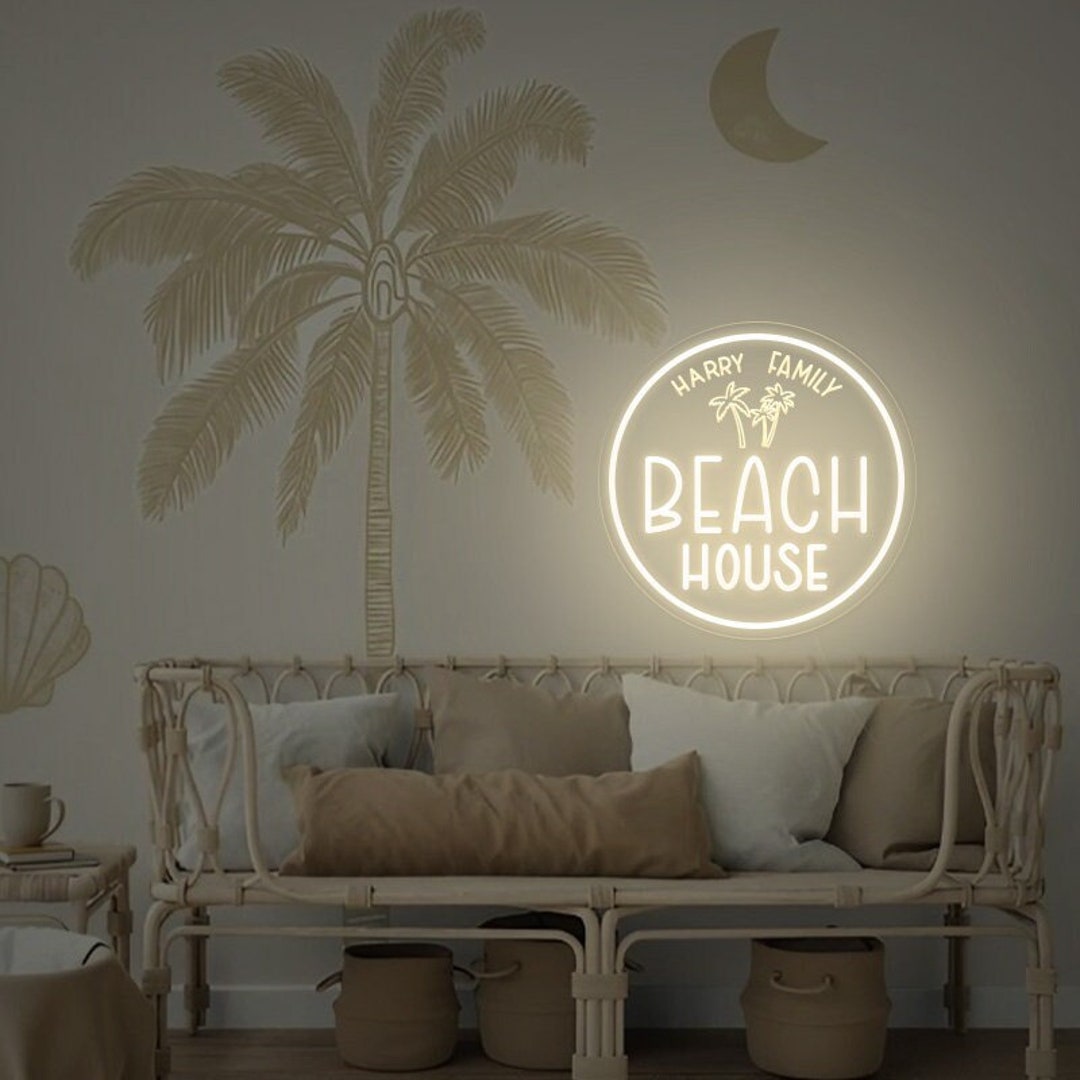Custom Beach House Neon Sign, Personalized Beach House Wall Sign ...