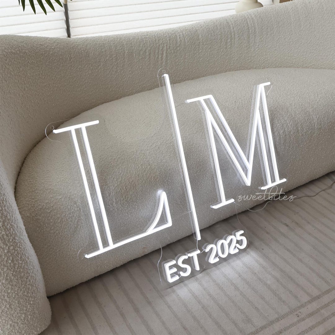 Custom Wedding Initials Neon Sign, Minimalist Wedding Monogram Decor ...